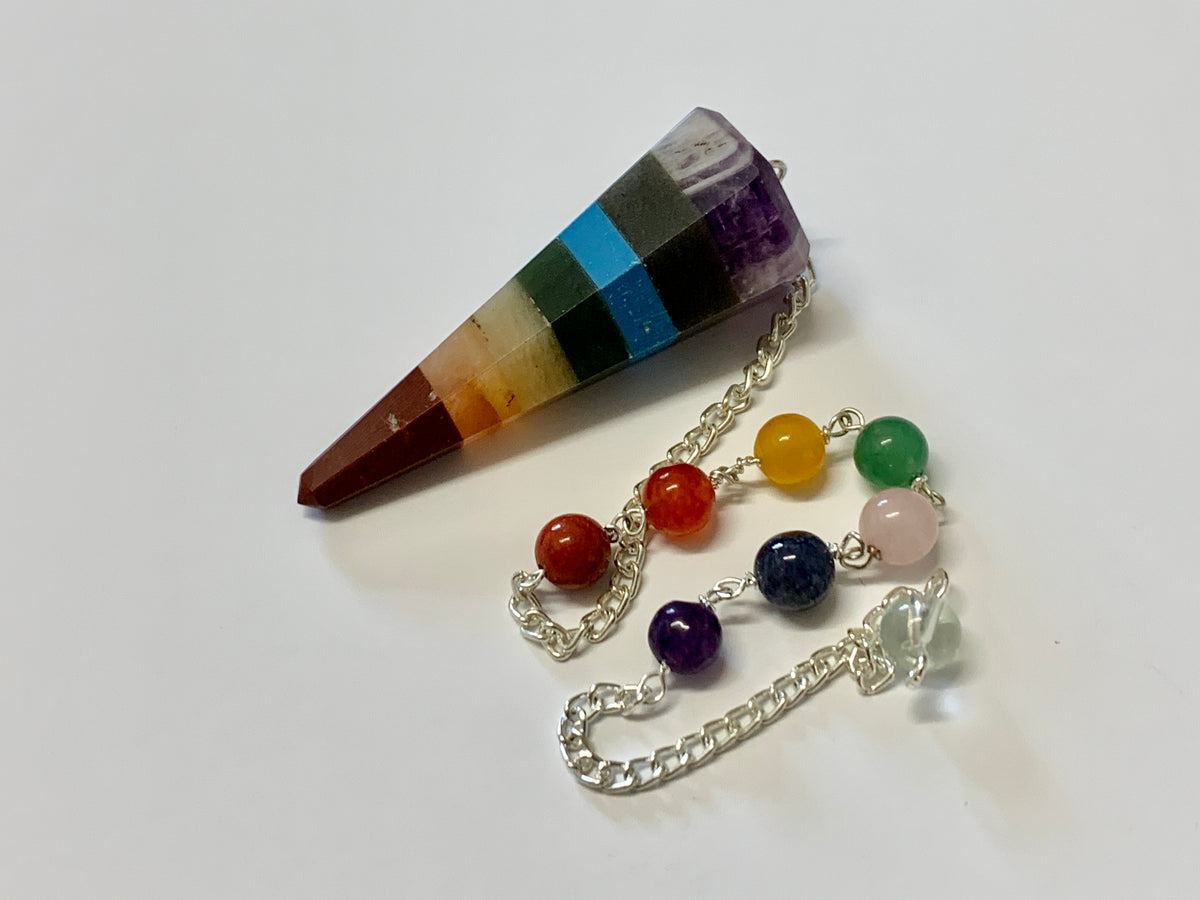 7-Stone Chakra Pendulum (large) with Chakra String – Crystal Rainbow